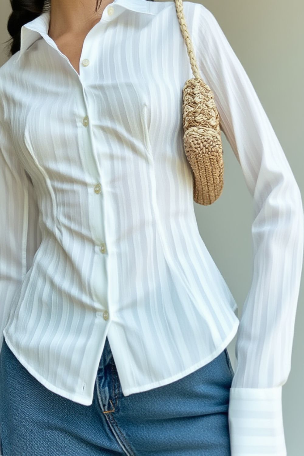 White Sheer Back-Tie Shirt